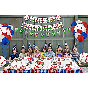 Baseball Party Supplies Sports Tableware Party Pack for Baseball Themed Birthday Party Including Plates, Cups, Napkins, Spoons, Knives, Forks, Tablecloth, Banner, Balloons Serves 20