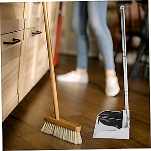 STOBAZA Stainless Steel Trash Shovel Kitchen Cleaning Shop Dustpan Long Handle Dustpan Upright Dust Pan Upright Lobby Dust Pan Industrial Dust Pan Handheld Garbage Dustpan Handled Silver