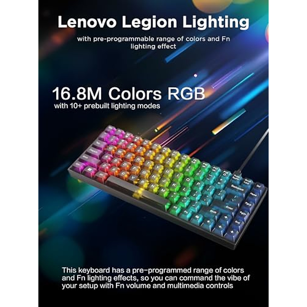Lenovo Legion K510 Mini Pro Wired Mechanical Gaming Keyboard - 75% Compact Design, RGB Illumination, Hot-Swappable Mechanical Switches, Programable Keys