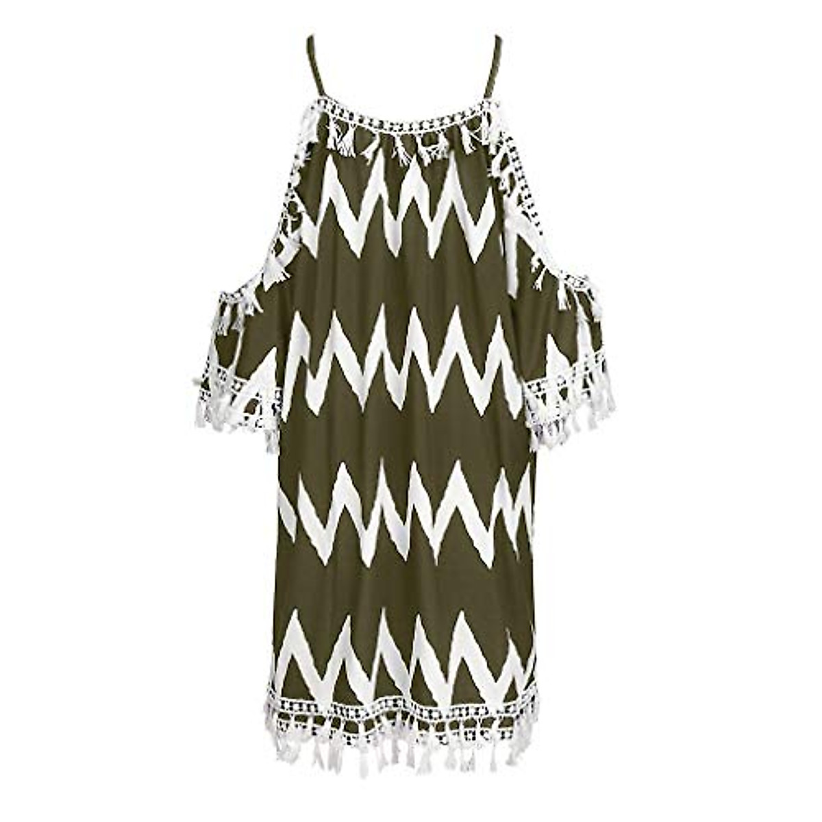 KYLEON Dress for Women Summer Casual Bohemian Off Shoulder Beach Dresses Tassel Swing Mini Short Sundress