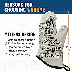 Warome Oven Mitts and Pot Holders Sets, 572°F Heat Resistant Oven Mitts with Soft Cotton Kitchen Towels, Multi-Function Kitchen Potholders with Pockets, Cute Hot Pads and Long Oven Mitts(6pcs)