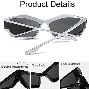 NIDOVIX Trendy Wrap Around Sunglasses for Men Women Fashion Cool Sport Y2K Stylish Cat Eye Sun Glasses UV400 Protection (Silver/Grey)