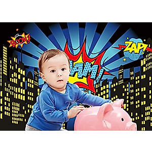 Superhero City Theme Photo Booth Birthday Party Decoration Supplies Background Studio Prop (7x5FT)