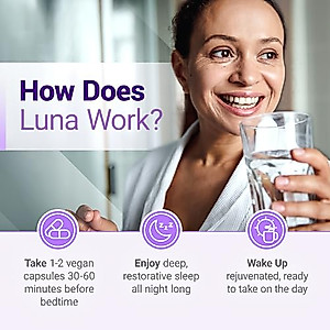 Luna Sleep Aid | Non-Habit Forming Natural Sleep Aid with Valerian Root, Melatonin, Chamomile, Lemon Balm, and More | Sleeping Pills for Adults with Naturally Sourced Ingredients - 60 Vegan Capsules