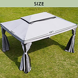 Grand Patio Replacement Canopy Top for 10×13 FT Outdoor Gazebo, Double Tiers Polyester Top with Mesh Netting Grey