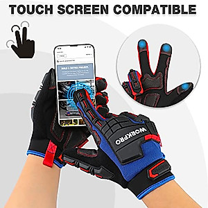 WORKPRO Heavy Duty Work Gloves, Synthetic Leather Impact Protection Working Gloves for Men, PVC Protection, Touch Screen, Terry Fabric, Non-Slip, Medium