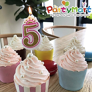 PartyMart Number 5 Giltter Candle, Pink Number 5