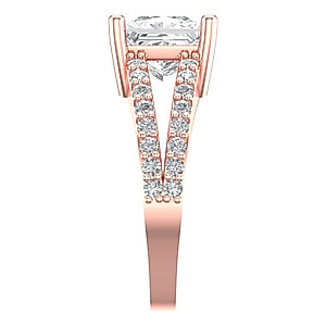 2.43 Ct Princess Cut Clear Simulated Diamond 14K Rose Gold Solitaire with Accents Engagement Promise Bridal Ring Size 4.5