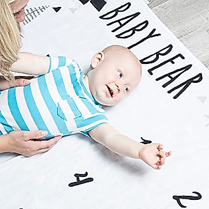 Pondering Pine Organic Baby Monthly Milestone Blanket Boy - Baby Bear Blanket Months with Frame and Newborn Announcement Disc - Baby Boy Age Blanket for 1-12 Month Milestones, 47”x47”