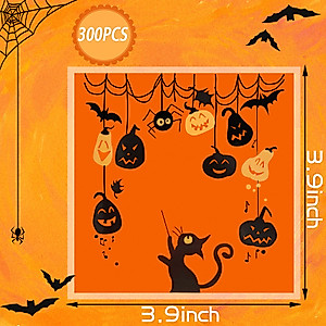 300PCS Halloween Treat Bags Sealable Halloween Cellophane Bags Individual Cookie Bags Self Adhesive Cookie Treat Bags DIY Translucent Plastic Bags for Bakery Biscuit Chocolate 3.94" x 3.94"