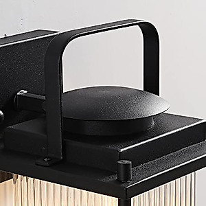 GAAZIE Outdoor Wall Lantern,Exterior Waterproof Light Fixtures,Black Porch Light with Striped Glass,13''H Outdoor Light Fixtures for Garage Front Porch and Patio 1 Pack Bulb Not Included