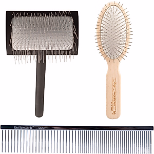Chris Christensen Brush & Comb Bundle - Big K Slicker Brush + 000 7.5 in Greyhound Style Fine/Coarse Comb + 27mm Original Series Brush, Groom Like a Professional, Made in USA