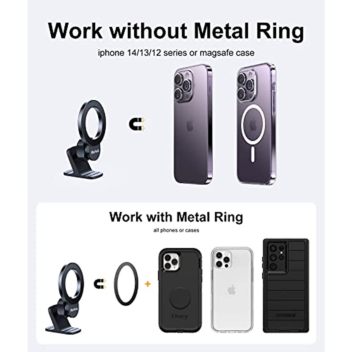 Rorhxia Fits MagSafe Car Mount [Strongest 3M Adhesive ＆ Curved Surface Friendly] Phone Holder for Car Dashboard Vent HandsFree iPhone Car Mount Holder for MagSafe iPhone 14 Pro Plus 13/12 All Phones