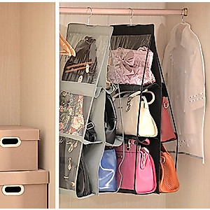 Geboor Hanging Handbag Organizer Dust-Proof Storage Holder Bag Wardrobe Closet for Purse Clutch with 6 Larger Pockets Black(1Pcs)