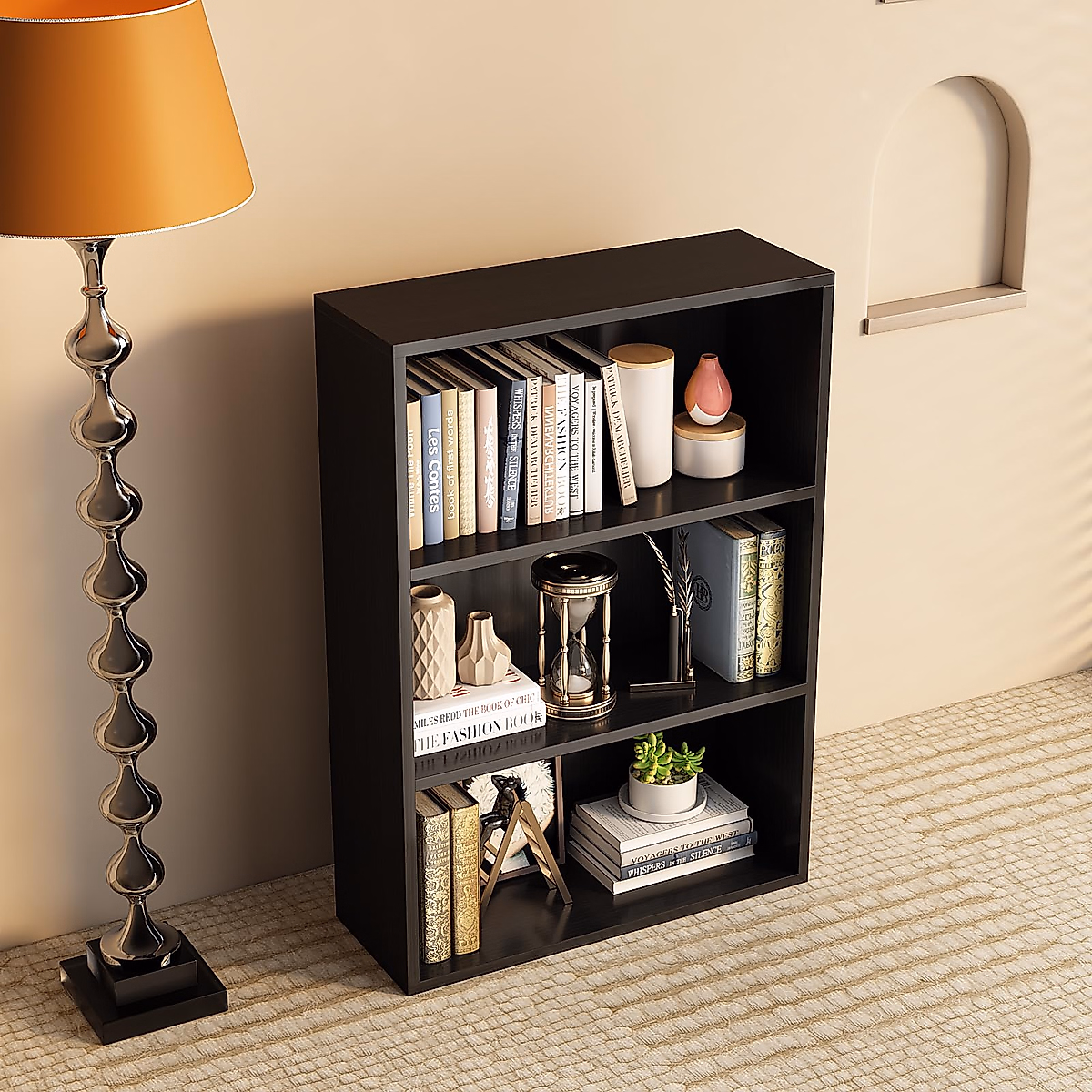 ALISENED 3 Tiers Open Shelf Bookcase, Stylish and Functional Bookshelf, Storage Organizer Shelving for Home, Office, Living Room and Bed Room, Black