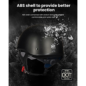 ILM Half Helmet Motorcycle Open Face Sun Visor Quick Release Buckle DOT Approved Cycling Motocross Suits Men Women Model-205V (L, Matt Black)