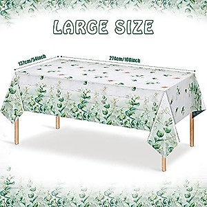 4 Pack Sage Green Eucalyptus Leaf Tablecloth Decorations, Plastic Spring Wood Sage Green Tablecloth Party Decorations, Green Disposable Table Cover for Baby Shower Birthday Wedding Party, 54x108 Inch
