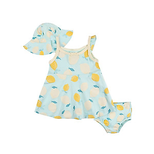 Gerber Baby Girls' 3-Piece Sundress, Diaper Cover and Hat Set, Lemons
