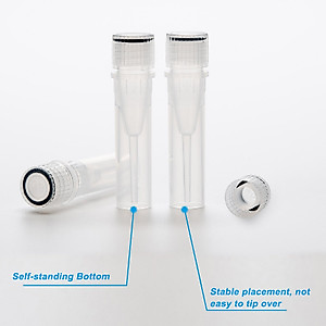 CryoKing Cryogenic Vials 0.5ml with O-Ring Caps Cryotubes for Low Temperature Sample Storage Clear Sterile Vials, Bag of 50