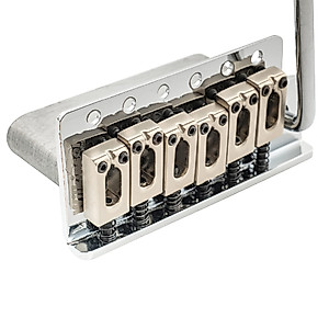 Wilkinson 54mm 2-1/8 inch Full Block Tremolo Bridge Pop-In Arm 6 Screws for Squier/Mexico Fender/MIJ Strat Guitar, Chrome