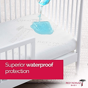 Red Nomad Waterproof Mattress Protector, Total Baby Crib Bed Mattress Cover, Ultra-Soft Bamboo Fabric with Noiseless Polyurethane Backing - Mini Crib Size