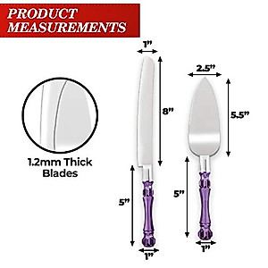 Homi styles Cake Knife and Server - Wedding Cake Knife Set - Serving Set for Receptions, Birthdays - Cake Cutting Set - Match the Color to Your Event Theme - Cake Knife and Cutter (Purple)