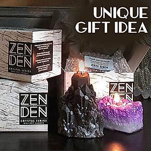 Zen Den Crystal Series - Quartz Crystal Cluster Shaped- Unscented Wax Candle - Handcrafted for Home Décor & Positive Energy (Amethyst / Purple)