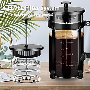 YMMIND French Press Coffee Maker 34oz 304 Stainless Steel Coffee Press,with 4 Filters System, Heat Resistant Thickness Borosilicate French Press Glass, BPA-Free Brewed Tea Pot Coffee Plunger