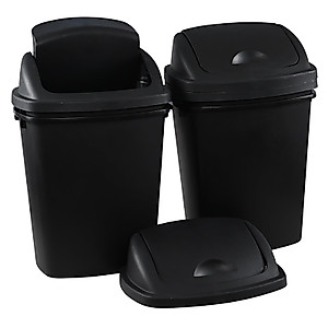 Waikhomes 7 Gallon Plastic Swing-Top Trash Can, Kitchen Garbage Can with Lid, Black, 4 Pack