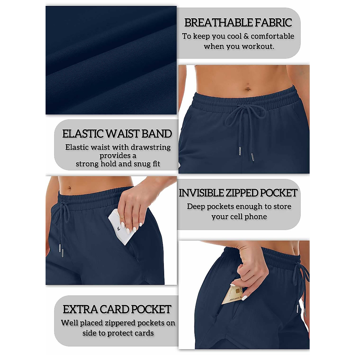 Mancreda Women's Running Shorts with Liner 3 Zipper Pockets Elastic Workout Athletic Gym Yoga Shorts(NA,M) Navy