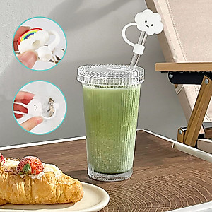 12 Pcs Silicone Straw Plug Reusable Straw Cover Cap Cute Cartoon Straw Tips Seal Splash Proof Straw Protector Caps Dust-proof Cup Straw Accessories for 6-8mm Straws