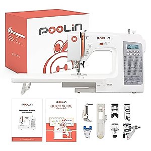 Poolin Computerized Self Threading Sewing Machine - 293 Stitches Applications with Social Media Video Tutorials, Include 7 Presser feet, Double Needle, 3 Bobbins & Threads, EOC2720