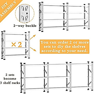 KINGBO Garage Shelving, 4 Shelf Adjustable Stainless Steel Industrial Storage Rack, 59" W x 20" D x 59" H Heavy Duty Industrial Shelving for Garage, Shop, Warehouse, Basement, Total Capacity 8,000 lbs