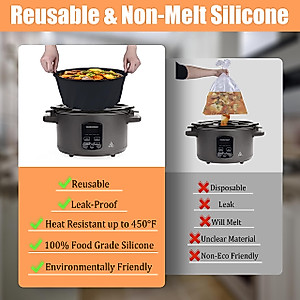 Amerbro Silicone Slow Cooker Liners fit Crock-Pot 6 Quart Oval Slow Cooker - Reusable & Leakproof Crock Pot Liner - Dishwasher Safe Crock Pockets (Black)