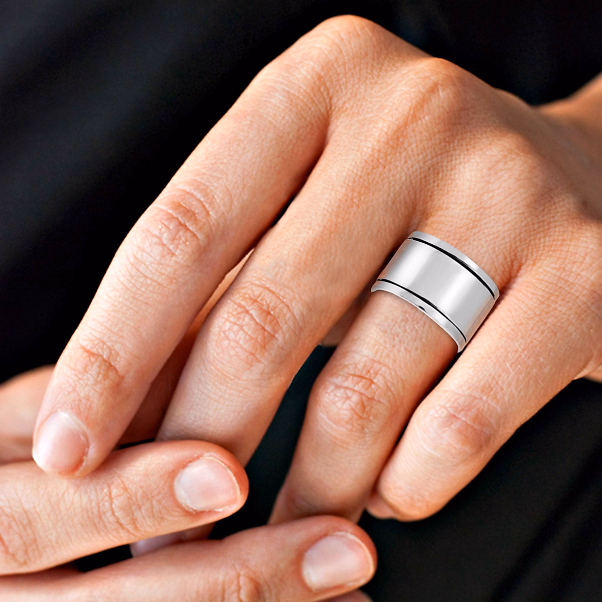 AeraVida 14mm Wide Shiny Fidget Spinner Band .925 Silver Ring (8) | Mens Spinner Ring | Fashion Jewelry