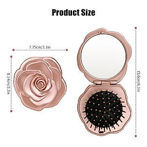 Travel Folding Hair Brush, Roses Mini Pocket Mirror Brush Easy to Carry for Small Spaces Nylon Brush/Comb/HairBrush for Women Men's Any Hairstyles Hair and Beards Wet Dry Hair Restore Shine