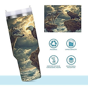 Slewiaeky Tumbler with Handle 40 oz Hawk Animal Classic America Travel Mug with Lid and Straw Stainless Steel Vacuum Insulated Water Bottle Cup for Iced Tea Coffee Cold Beverages Cup Holder Friendly