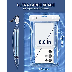 [2-Pack] Universal Waterproof Phone Pouch [Industry-First 3D Seamless Body] Humixx IPX8 Waterproof Phone Case for Beach Underwater Floating Cellphone Dry Bag with Lanyard, Fits All Phones Up to 7.8''