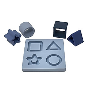 BraveJusticeKidsCo. Early Education Silicone Baby Puzzle | Stacking Building Blocks Toddler Toys (Blue)