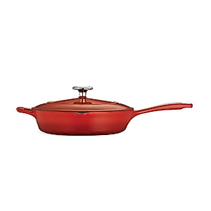 Tramontina Covered Skillet Enameled Cast Iron 10-Inch, Gradated Red, 80131/057DS