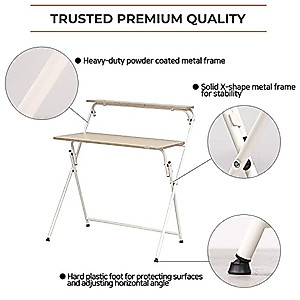 SOFSYS Modern Folding Desk for Small Space, Computer Gaming, Writing, Student and Home Office Organization, Industrial Metal Frame with Premium Desktop Surfaces, Oak/White