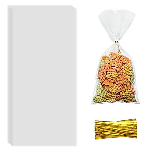 Cellophane Treat Bags, 100 Pcs 10x5 Inches Clear Cellophane Bags Candy Goodie Gift Bags with Twist Ties for Wedding Valentines Easter Gift Wrapping Packaging Dessert Bakery Cookies Chocolate Storage