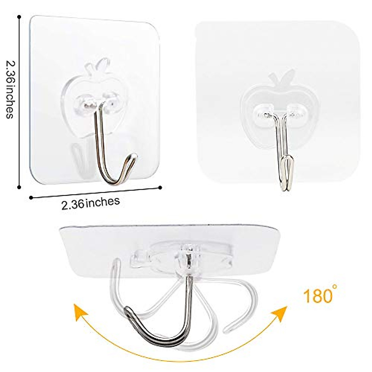 20PCS Wall Hooks - Adhesive Hooks - 15lb(Max) Heavy Duty Adhesive Hooks, Command Hooks for Hanging, Reusable Sticky Stainless Steel Hook, Waterproof, Apply for Kitchen, Bedroom, Bathroom