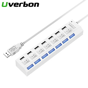 Lysee Data Cables - 7 Ports Micro Hub USB Splitter High Speed USB Hub 2.0 480Mbps On Off Switch USB Splitter Adapter For PC Laptop Computer USB Hub - (Color: White)