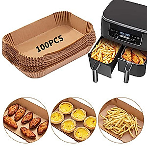 Air Fryer Disposable Paper Liner for Ninja Dual,100PCS Food Grade Air fryer Parchment Liners for Ninja DZ201,Ninja Foodi Dual Air Fryer Accessories Baking Paper (9 * 6, Natural)