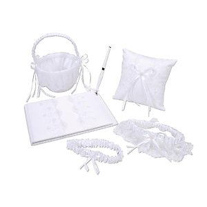 Darice VL440W, Garter Book with Pen Pillow Basket, 2-Garter Lace, 5-Piece, ST White