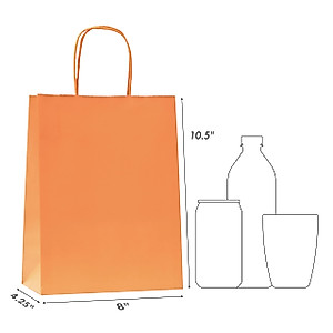 Nexmint Orange Gift Bag 8"x10.5": 24 Pack Bulk Medium Kraft Paper Bags with Handle. Great for Halloween, Birthday, Holiday Party, Autumn Festivities, Favors, Goodie, Candies, Shopping, Business, Retail