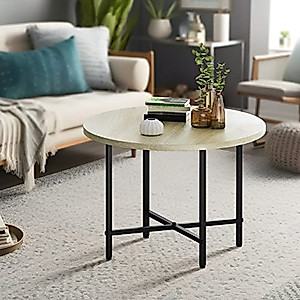 Round Coffee Table, Modern Small Coffee Table Sofa Table Tea Table for Living Room, Office Desk, Balcony, Easy to Install,Wood Desktop and Metal Legs (Nature Oak)