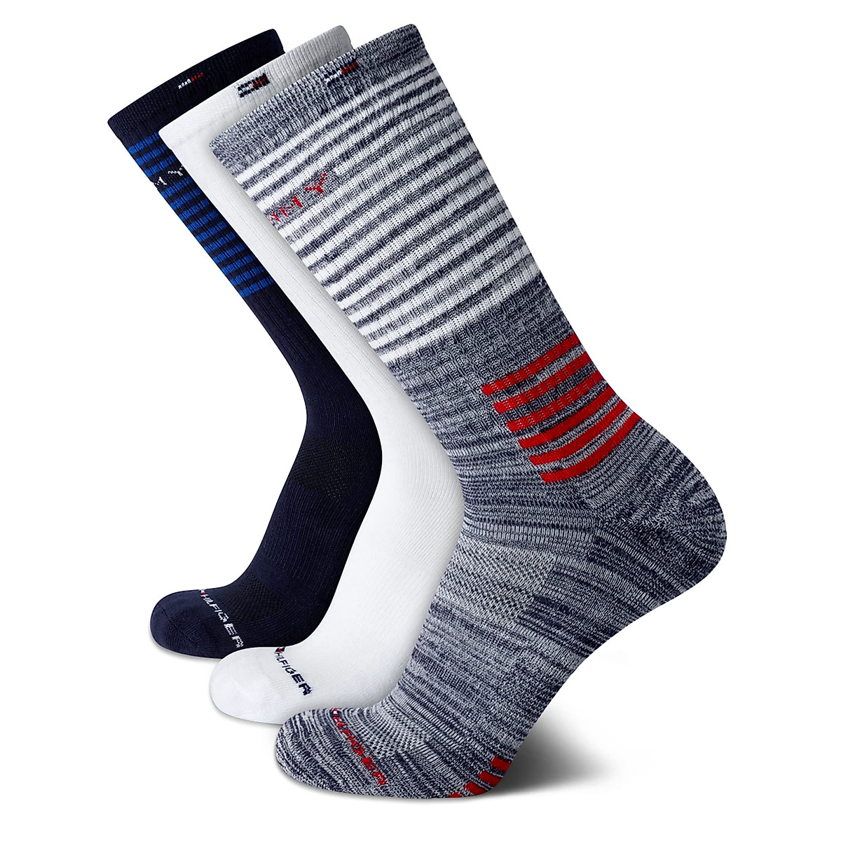 Tommy Hilfiger Men's Athletic Socks - Cushion Crew Socks (3 Pack), Size 7-12, Navy Assorted