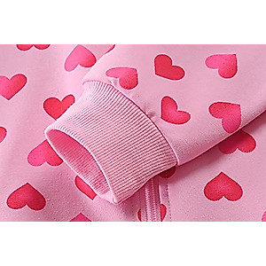 FEDPOP Kids Girls Zip-up Jacket Toddler Hoodies Long Sleeve Heart Print Hooded Sweatshirt Cute Sweater Cotton Tee Shirt Top Fall Winter Clothes Valentine's Day Shirts for Girls Size 7